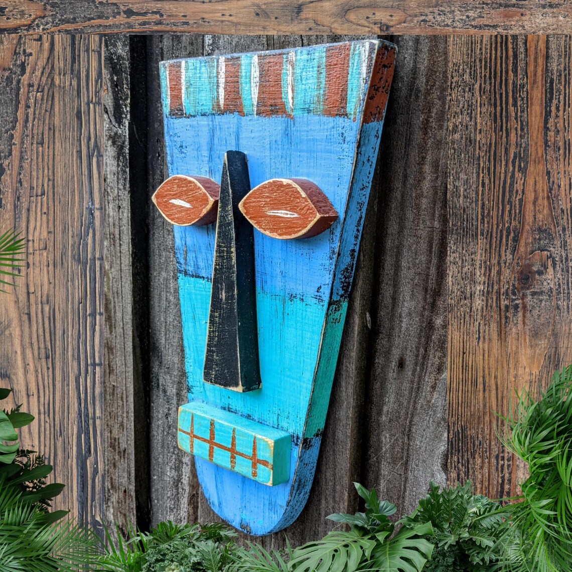 Island Style Wooden Tribal Mask Set Tropical Tiki Bar Decor Rustic ...