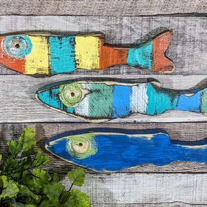 Ocean Themed Gift Idea Wooden Fish Colorful Nursery Accent Minnow Decor ...