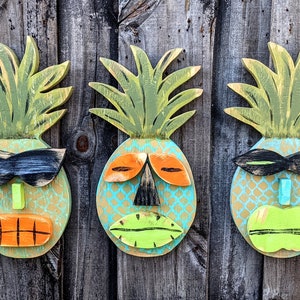 FRESH Pineapple Tiki Set, Tropical Décor, Wall Art, Bar Signs ...