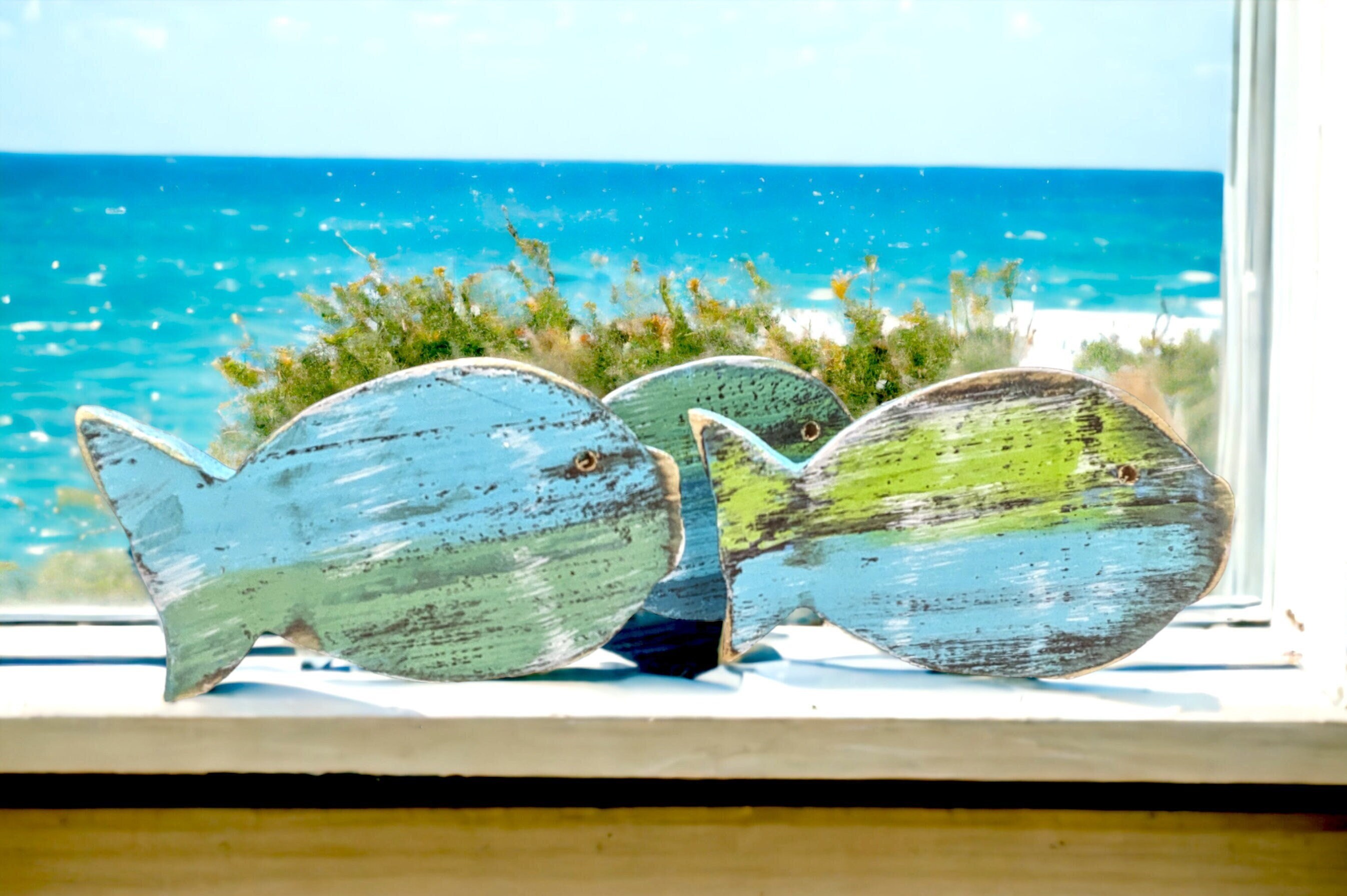 Merry Minnows Beach House Style Whimsical Wooden Fish Decor Hand ...