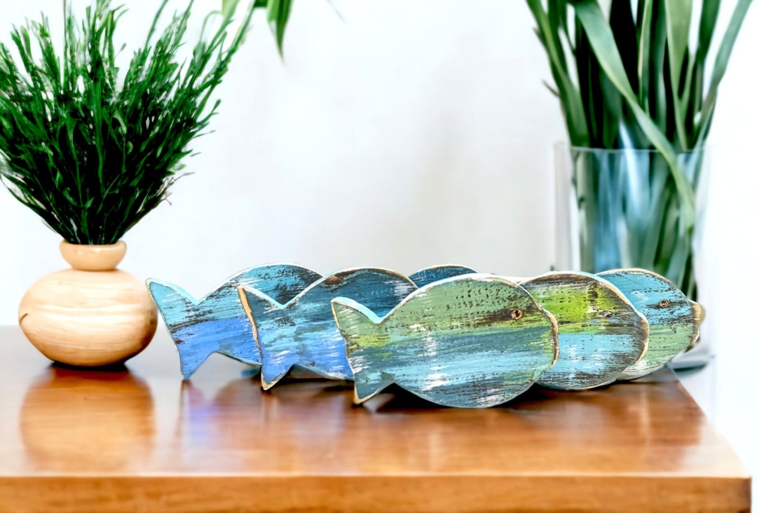 Merry Minnows Beach House Style Whimsical Wooden Fish Decor Hand ...