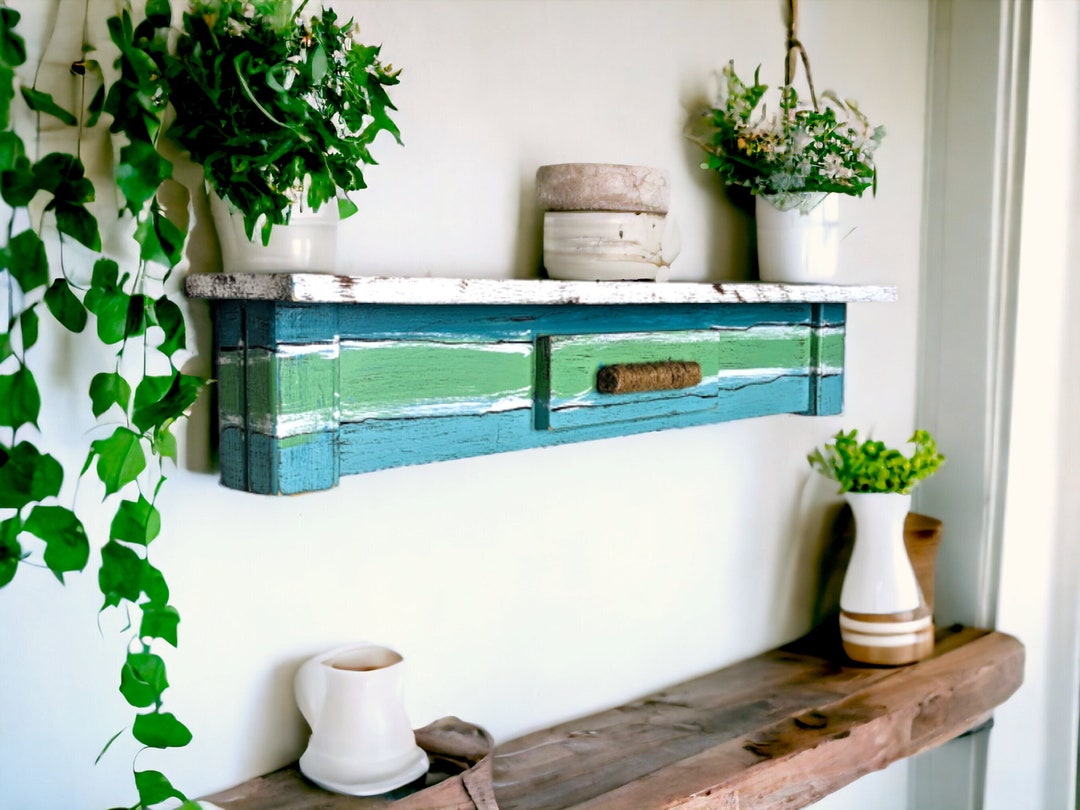 Rustic Beachy Stripes Wooden Shelf, Tropical Island Style Kitchen ...