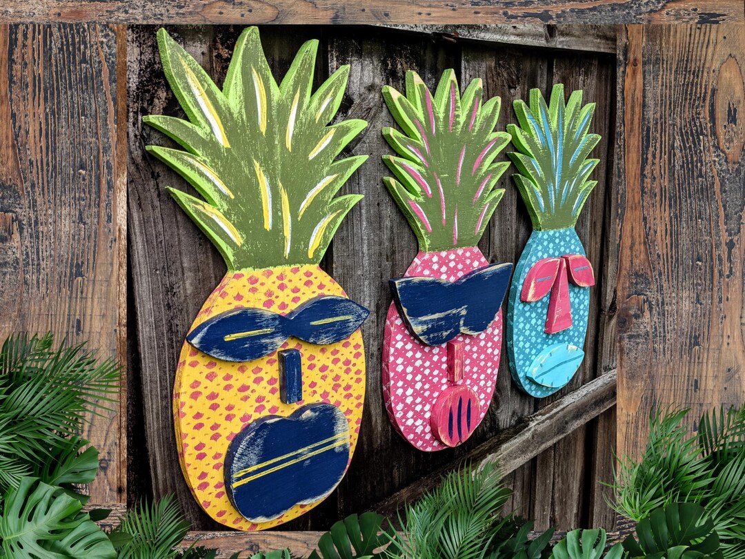 Bright Bold Pineapple Tiki Wall Decor Colorful Tiki Bar Signs Beach ...