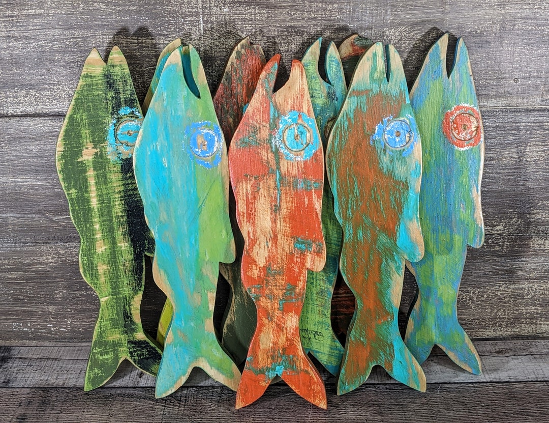 Weathered Wooden Fish Nursery Decor Vintage Style Minnow Wall Hangings ...