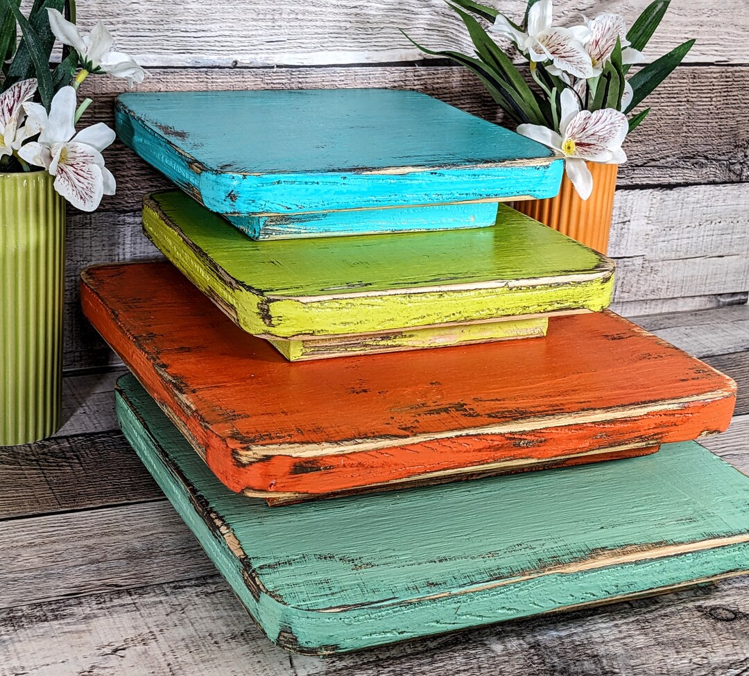 Rustic Display Risers in Tropical Tones Dresser Pedestal for Clock ...