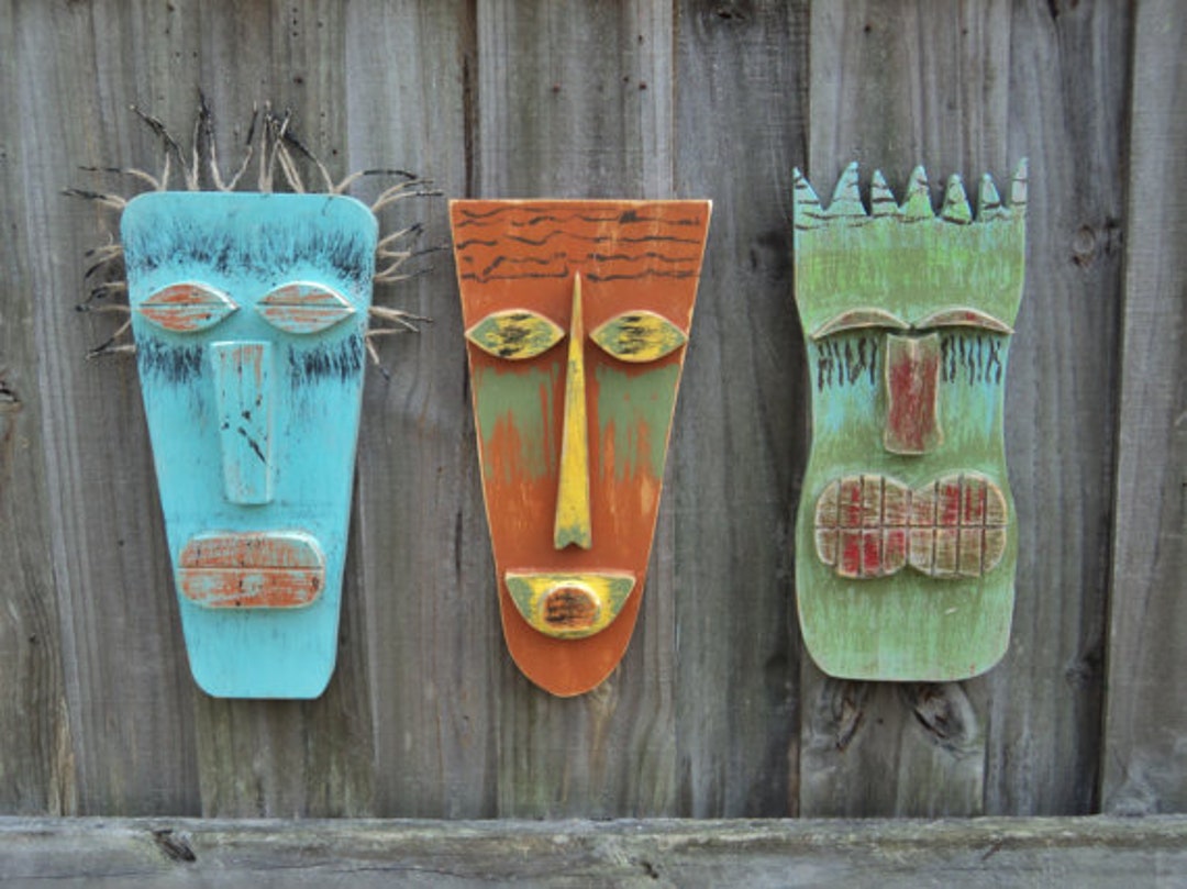 Primitive Tribal Mask Set, Polynesian Tiki Décor, Handmade Tiki Gift - Etsy