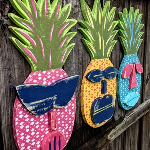 Bright Pineapple Décor, 3 Piece Colorful Tiki Bar Signs, Pineapple ...