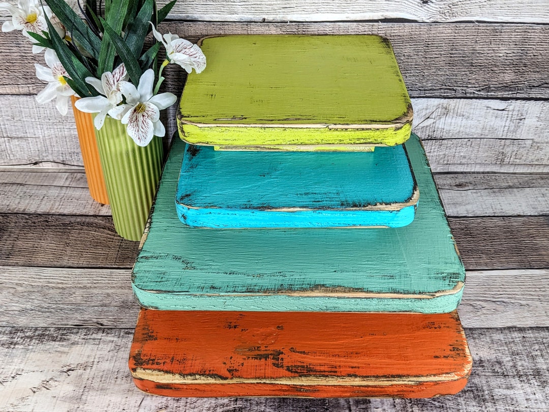 Medium & Large Rustic Display Risers in Tropical Tones, Table ...