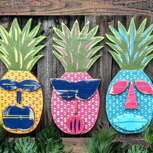 Bright Bold Pineapple Tiki Wall Decor Colorful Tiki Bar Signs Beach ...