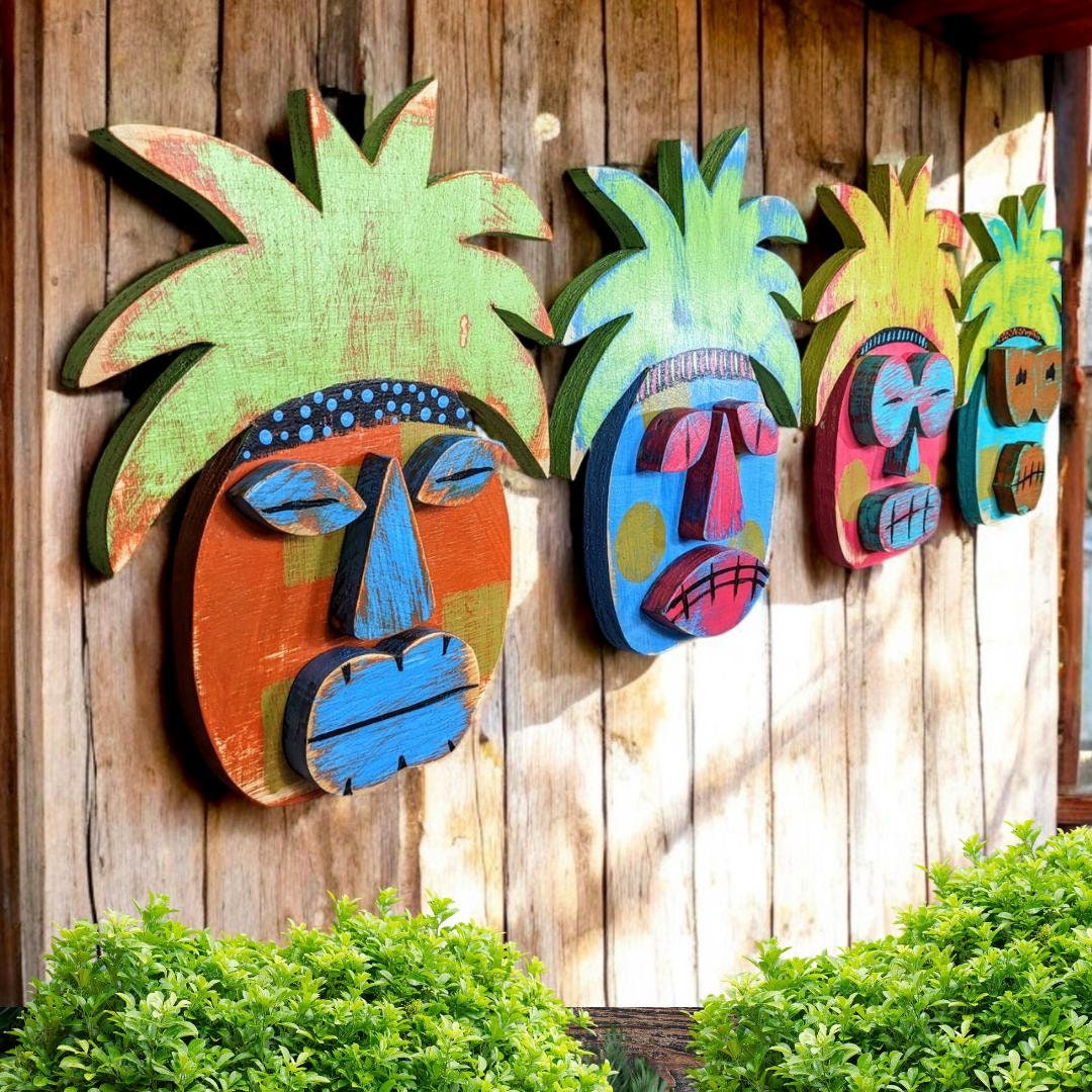 Sun Worshipper Pineapple Tiki Mask Whimsical Game Room Bar Sign ...
