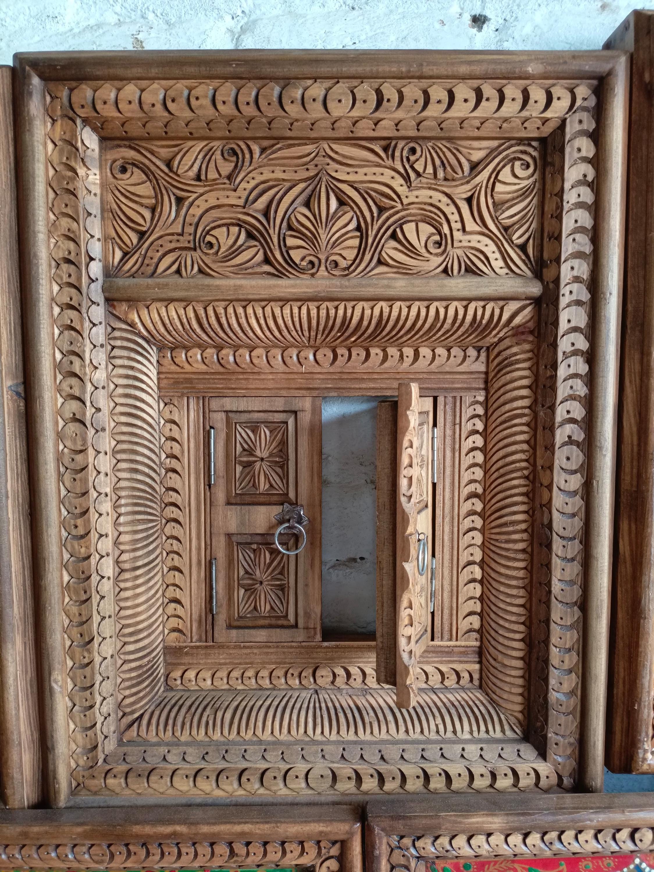 Hand Carved Wood Window Wall Decor: Rustic Pakistani Style Panel - Etsy