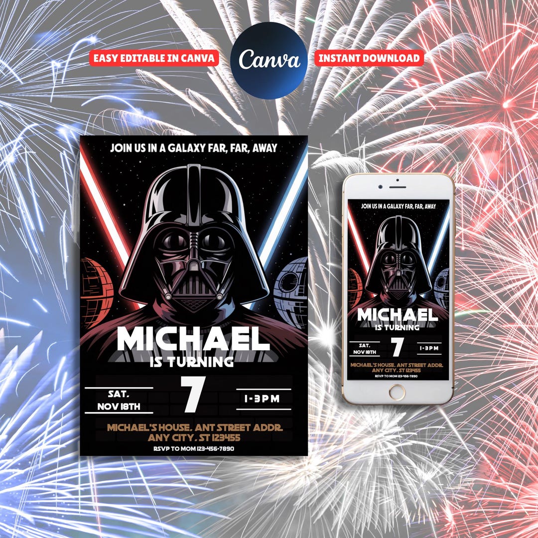 Editable Star Wars Inspired Birthday Invitation Template, Star Wars ...