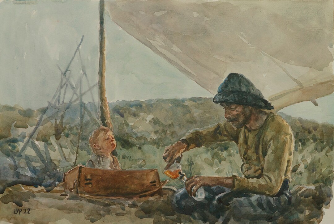 Daniel Plainview and Baby HW - Original Watercolor, 11x16in - There ...