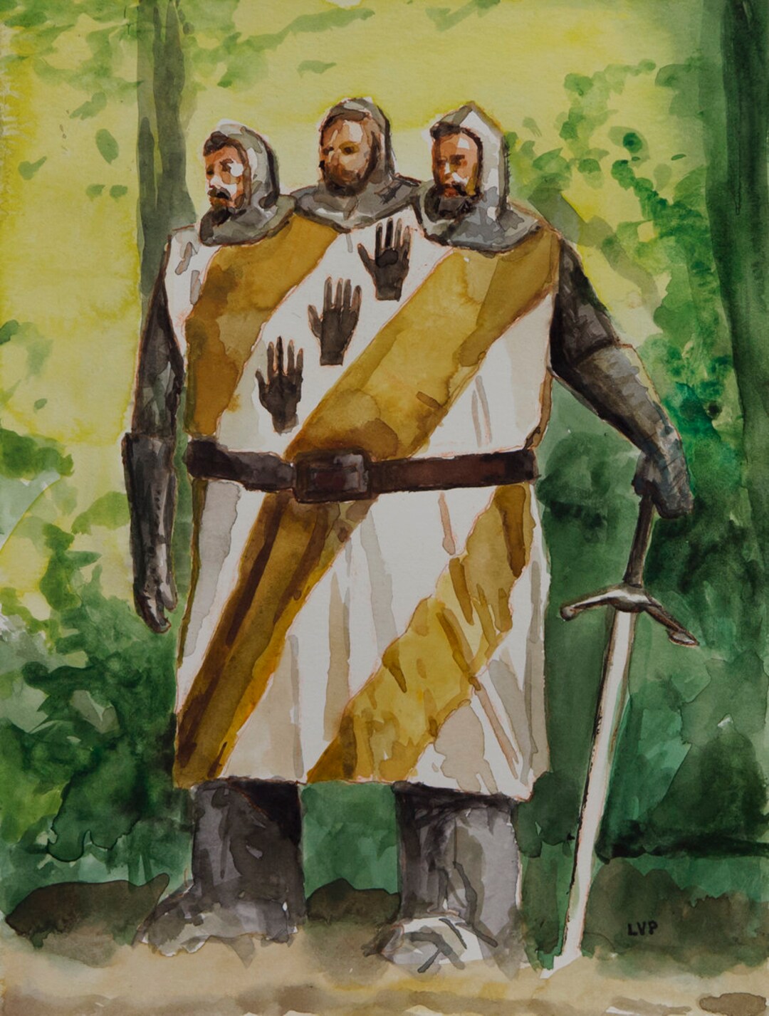 Monty Python Watercolor 6x8, Three-headed Giant - Etsy