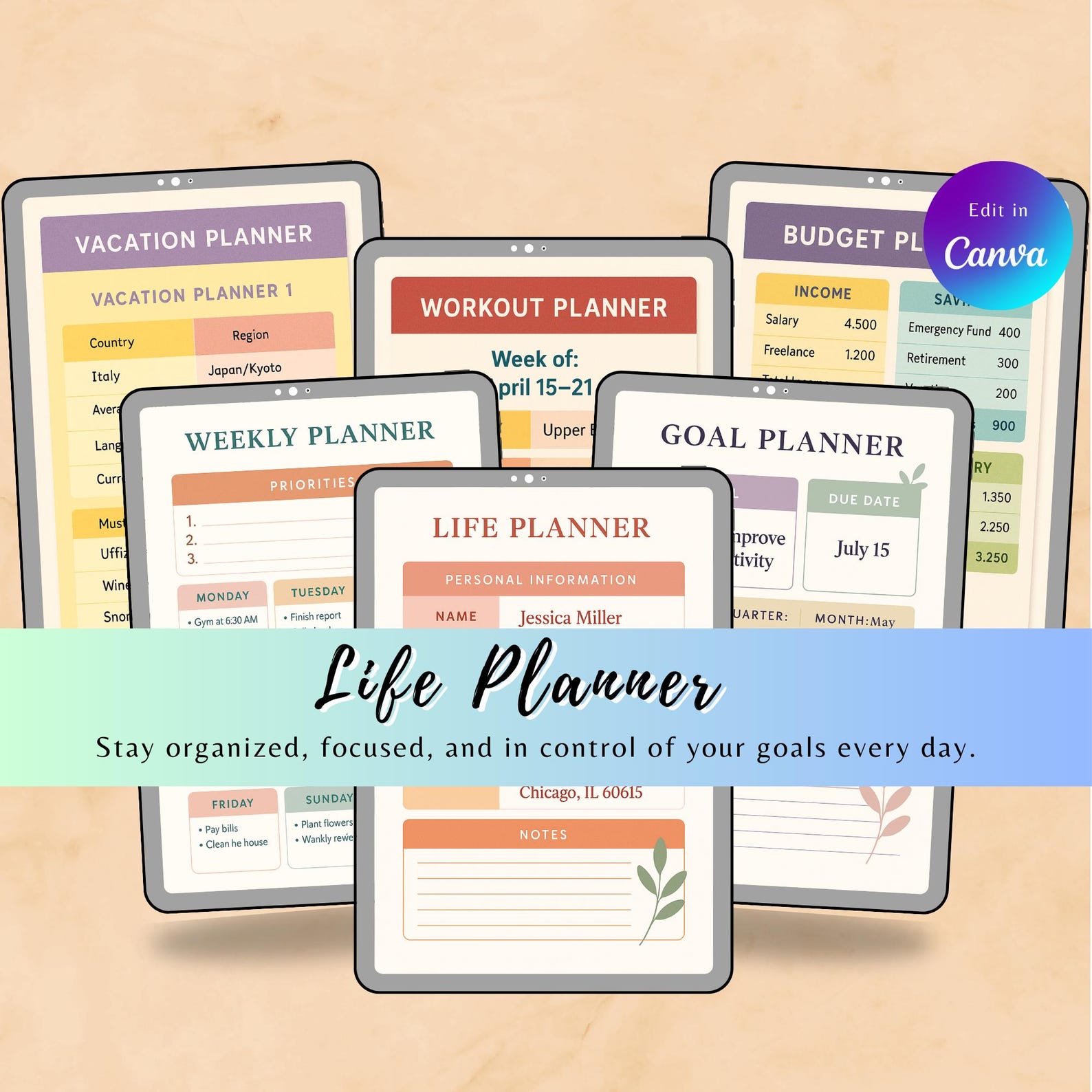 Printable Life Planner: Daily, Weekly, Monthly Organizer (digital ...