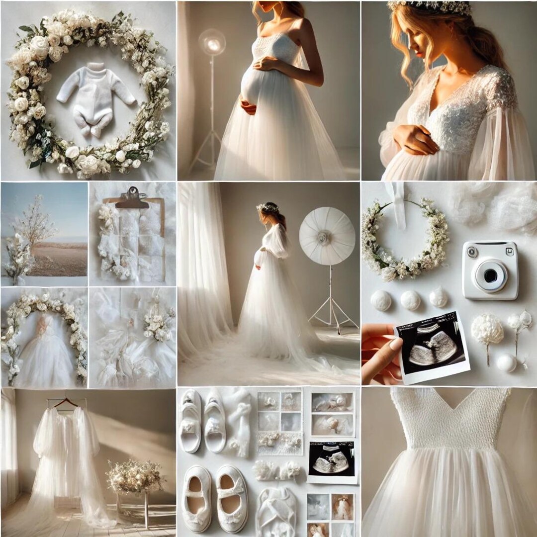 Ivory Dreams Pregnancy Template - Interactive White Moodboard - Elegant ...