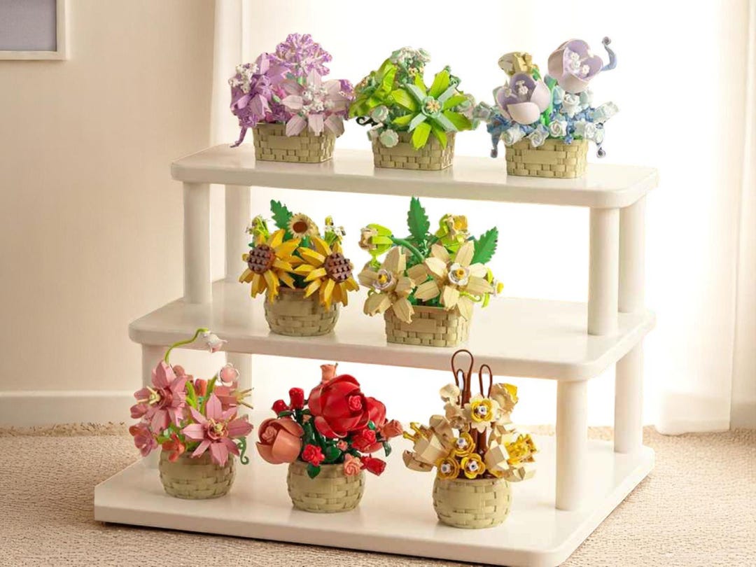DIY MOC Flower Pot Building Blocks Rose, Sunflower, Succulent and ...