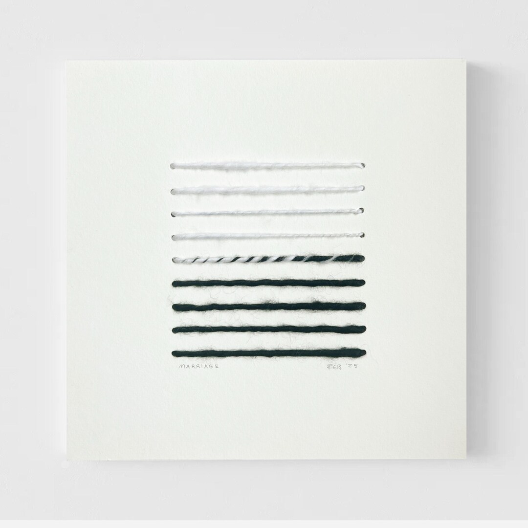 Original Fiber Art | 7.5"x7.5" Line Art on Paper | Handspun Wool Yarn ...