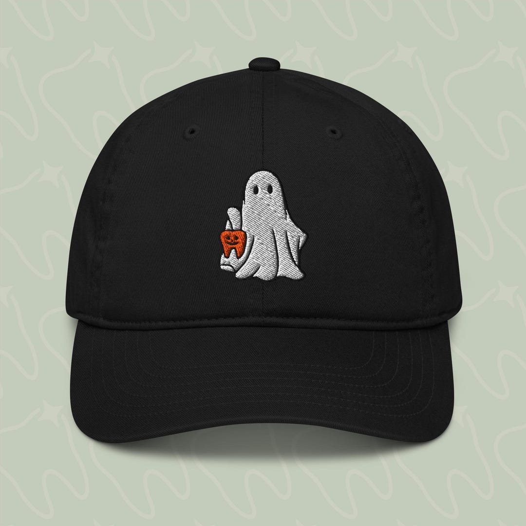 Ghost Trick-or-treat Tooth Bag Embroidered Organic Dad Hat | Halloween ...