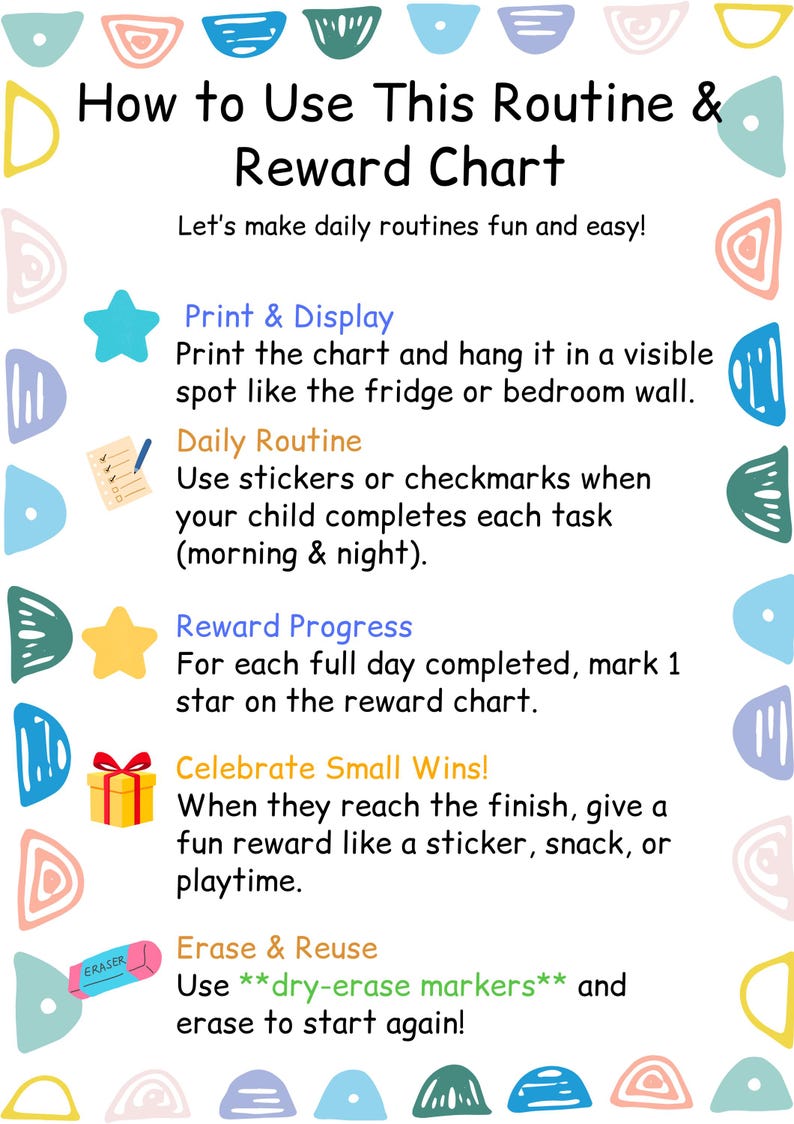Printable Kids Routine Chart: Visual Schedule & Reward System (PDF ...