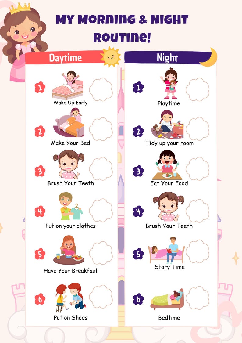 Routine and Reward Chart for Kids, Printable Visual Schedule, Toddler ...