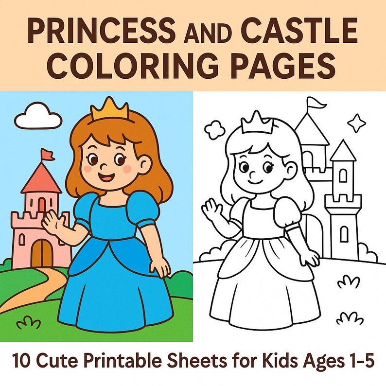 Princess & Castle Coloring Pages for Kids – 10 Fun Sheets! - Etsy