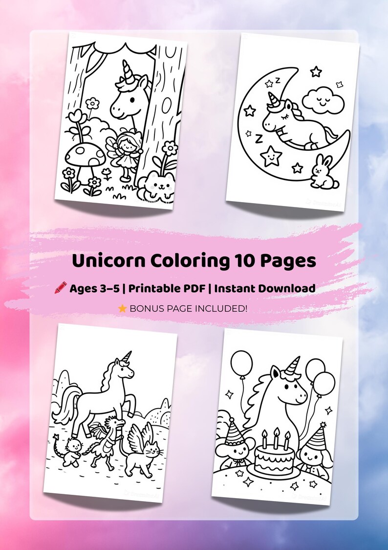 10 Cute Unicorn Coloring Pages for Kids – Printable Activity PDF ...