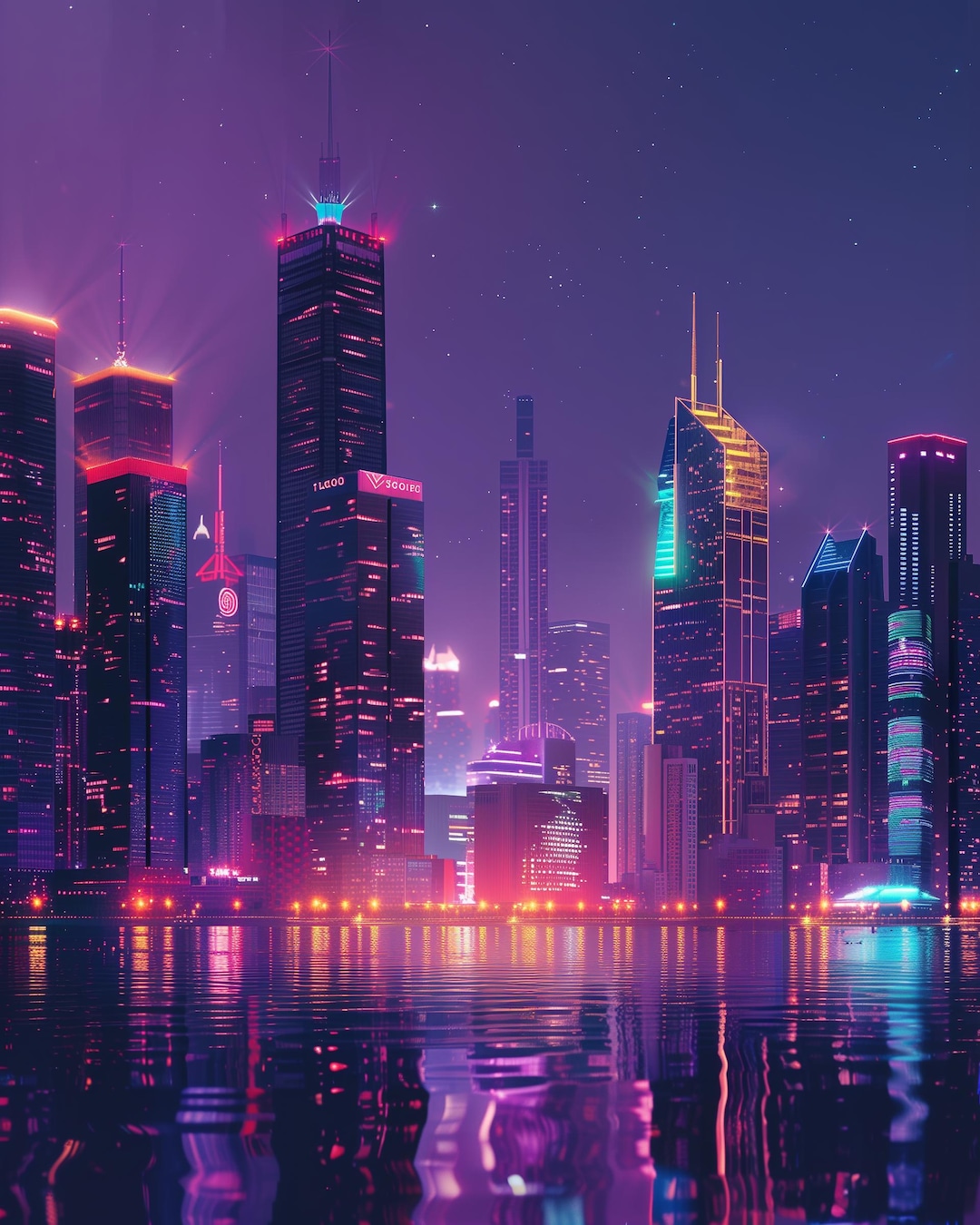 Cityscape Wall Art, Realistic City Skyline, Night City Lights Poster ...