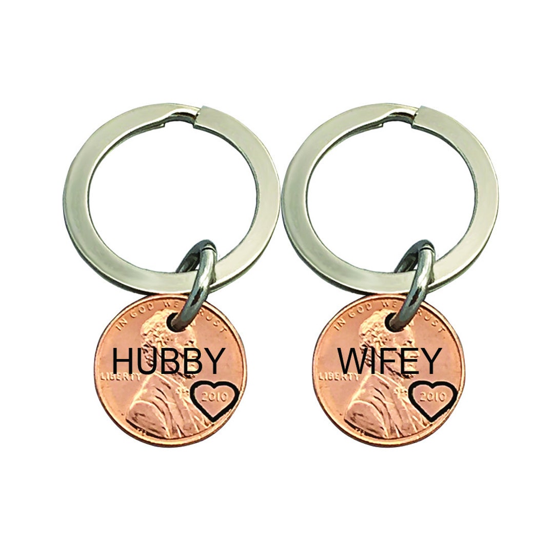2 Personalized Keychain - Couples Hand Engraved Penny - Engraved ...