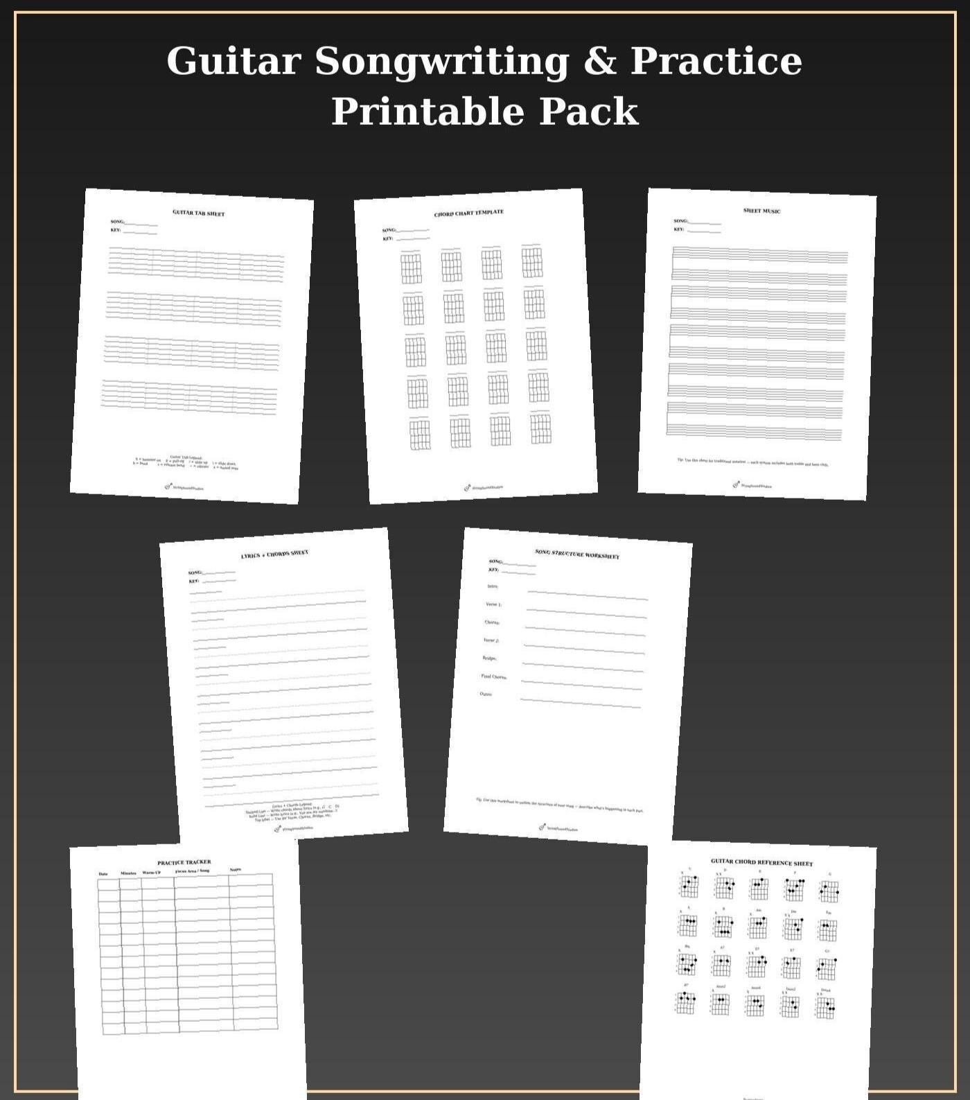 Guitar Songwriting & Practice Printable Pack | Digital Download | TAB ...