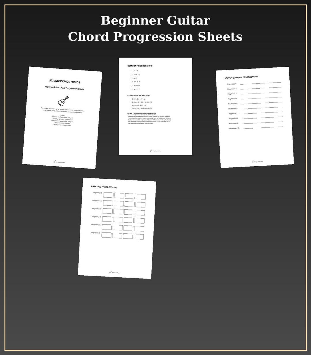 Beginner Guitar Chord Progression Sheets | Printable Music Practice ...