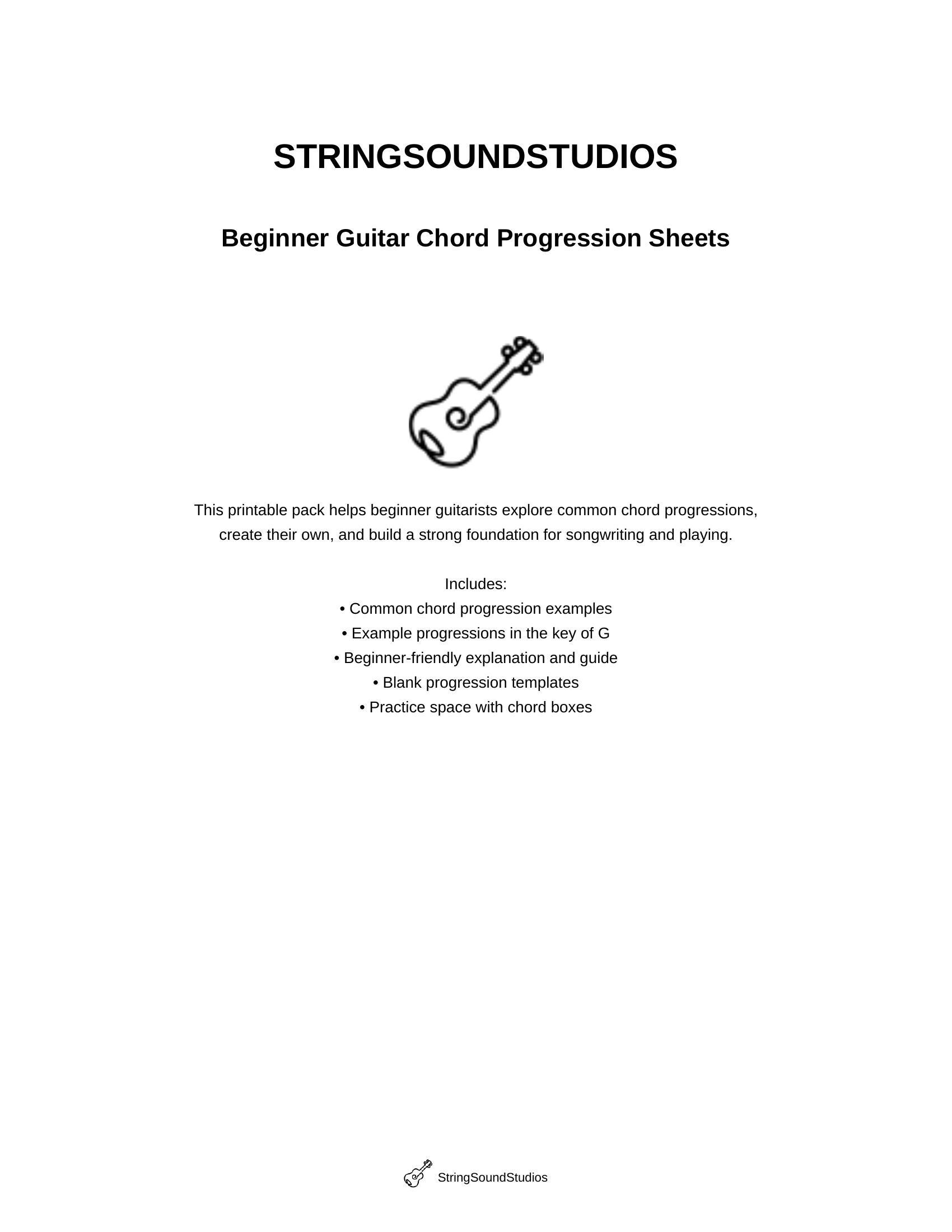 Beginner Guitar Chord Progression Sheets | Printable Music Practice ...