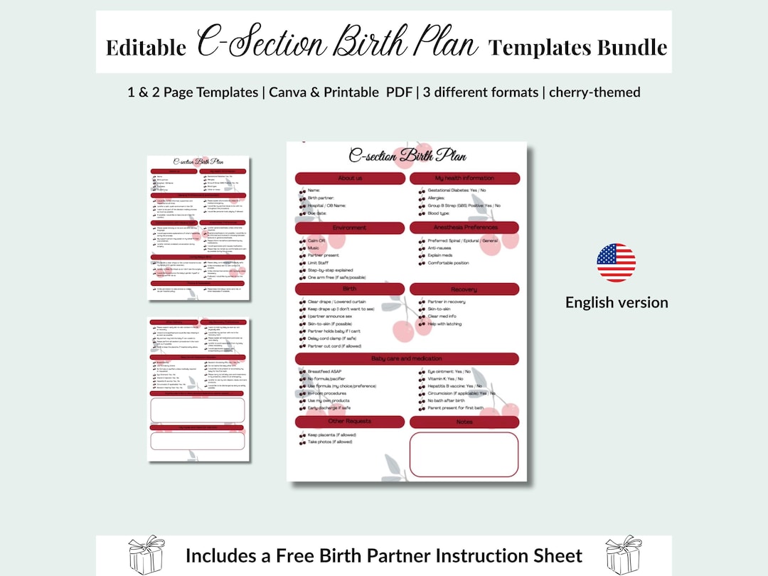 C Section Birth Plan Template, Visual and Editable in Canva Guide for ...