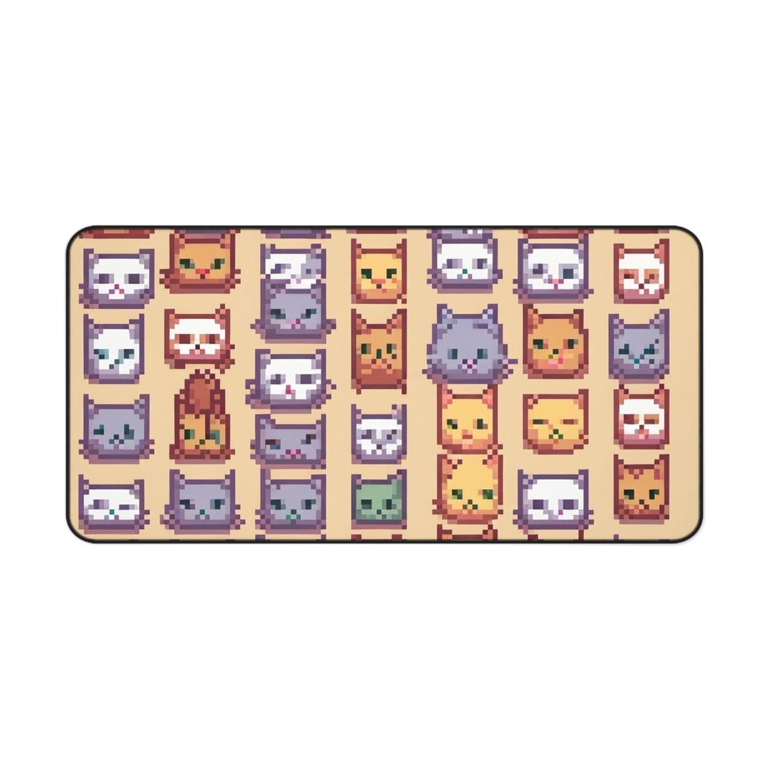 Cute Cat Pixel Art Desk Mat for Gamers and Cat Lovers, Gaming Mouse Pad ...