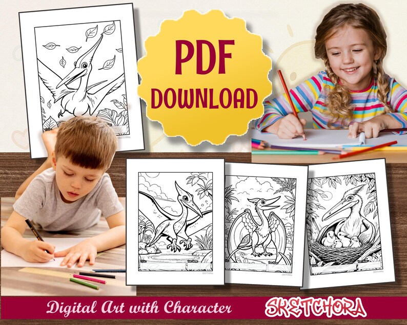 Pteranodon Dinosaur Coloring Book for Kids – 14 Fun Printable Pages ...