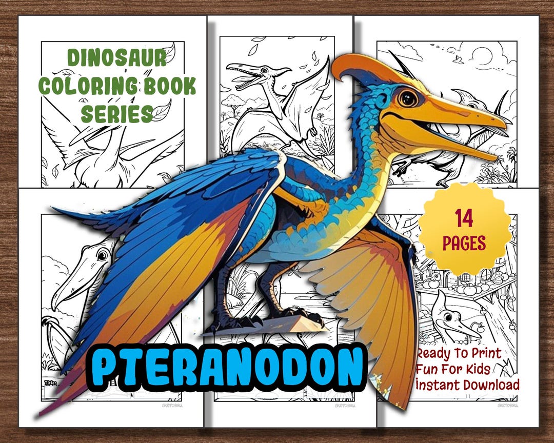 Pteranodon Dinosaur Coloring Book for Kids – 14 Fun Printable Pages | Educational PDF Activity ...