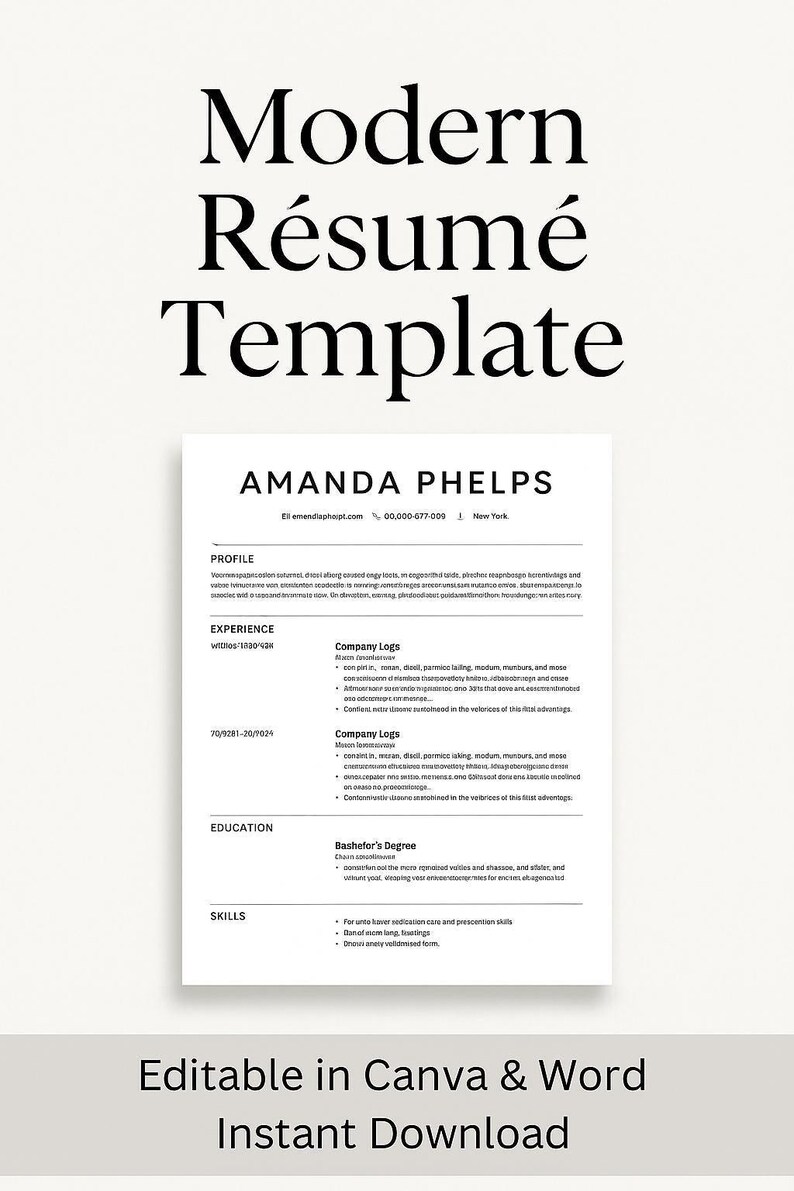 Modern Résumé Template | Editable in Canva & Word | Ats-friendly ...
