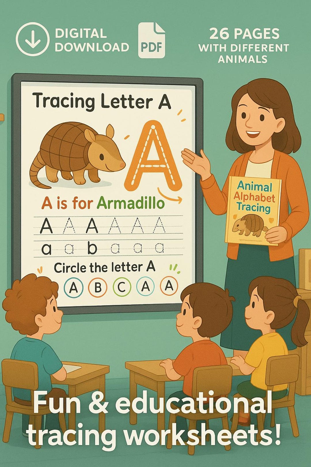 ABC Animal Tracing Worksheets for Kids | 26 Letter Practice Pages ...