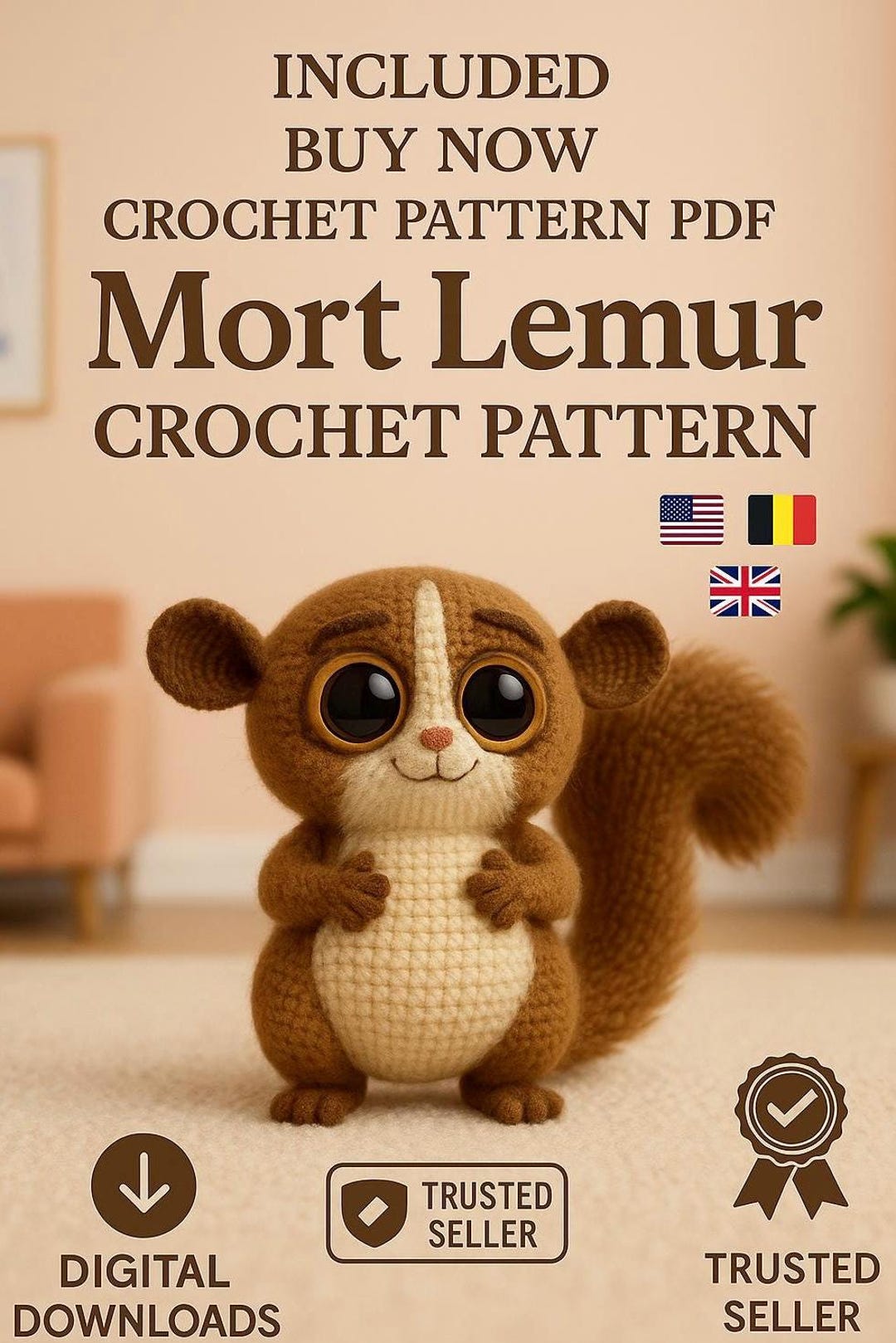 Mort Lemur Crochet Pattern Madagascar Amigurumi PDF Cute Animal Plush ...