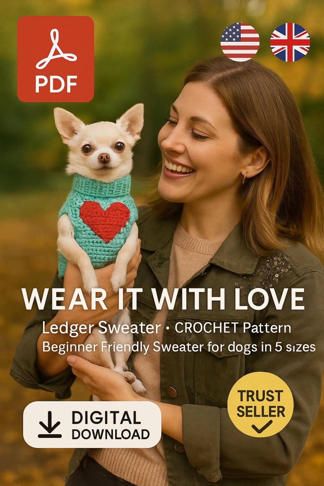 Dog Sweater Crochet Pattern – Small Dog Pullover PDF – No Sew Pet ...