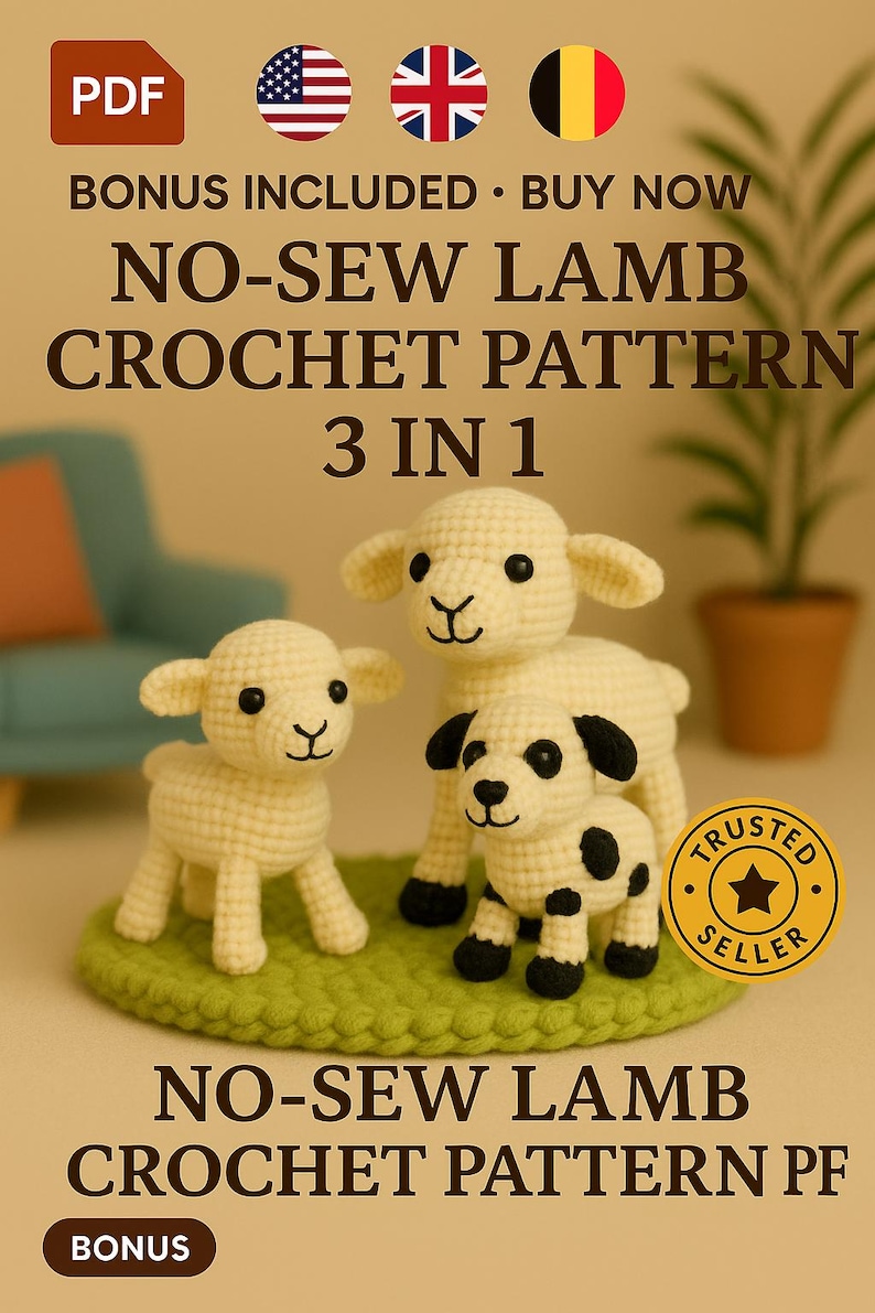 No-sew Crochet Lamb Pattern – 3-in-1 Amigurumi Sheep Family – Easy Beginner PDF – Stuffed Animal ...