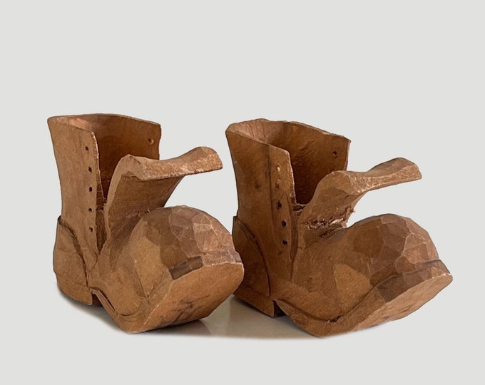 Hand Carved Wooden Work Boots / Signed Carved Wooden Boots / Hand ...