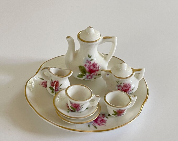 Vintage LEFTON Porcelain Miniature Tea Set W Floral and Gold Trim ...