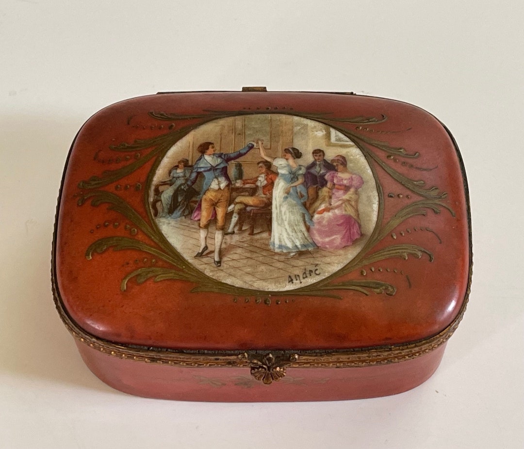 Antique French FBS Trinket Box / France Hand Painted FBS Signed Andre ...