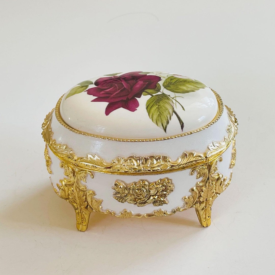 Rose Floral Music Trinket Box, Made in Japan / Vintage Music Trinket ...