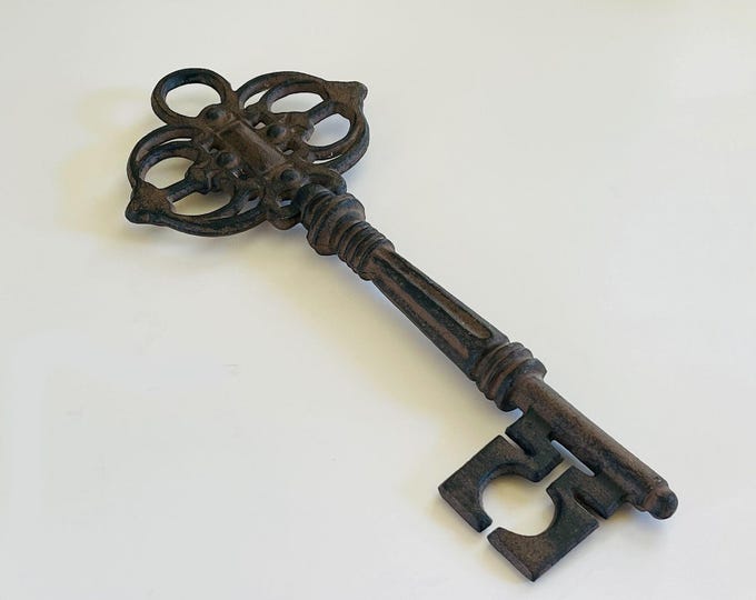 Vintage Cast Iron Skelton Key 12" Warded Lock Large Key Decorative Key ...