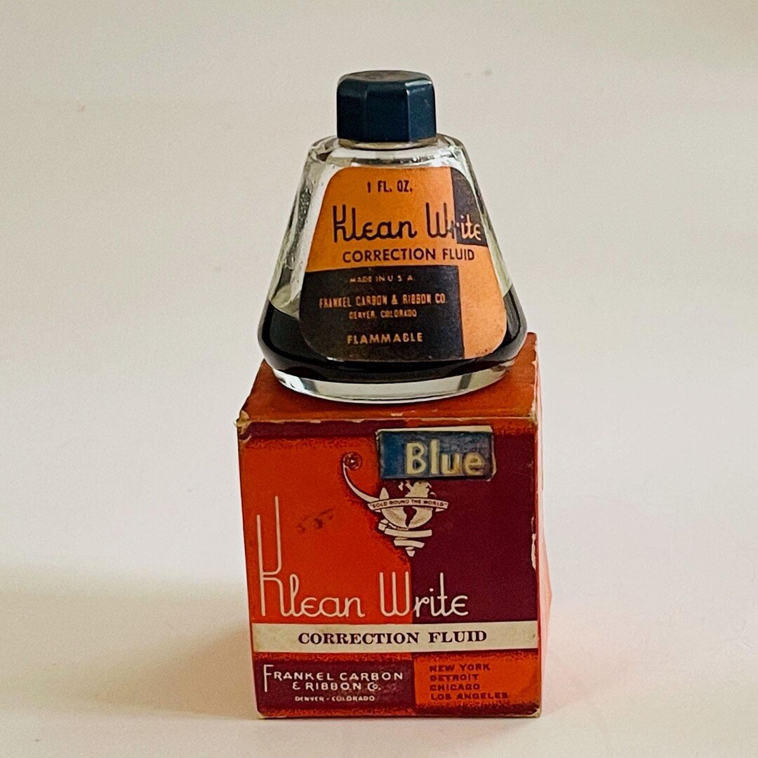 Vintage Klean Write Ink Correction Fluid Bottle With Box / Frankel ...