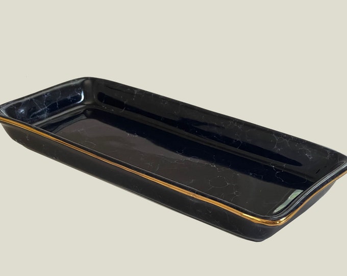 Cobalt Blue Rectangular Porcelain Tray With Gold Trim / Navy Blue ...