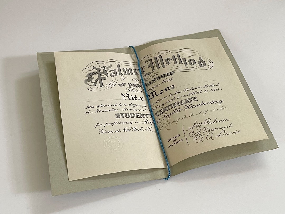 Vintage Palmer Method Handwriting PIN and Certificate Award Ephemera - Etsy