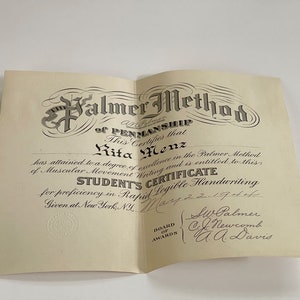 Vintage Palmer Method Handwriting PIN and Certificate Award Ephemera - Etsy